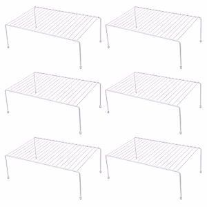 (16.1 x 10.2 Inch) Cabinet Storage Shelf Rack, Kitchen Shelves，Kitchen Counter and Cabinet Shelf, Storage Rack Organizer for Kitchen, Fridge, Cabinet, Bathroom Cupboard (White, 6)