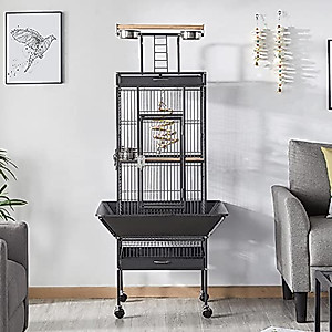 Yaheetech 61.5-inch Wrought Iron Rolling Large Parrot Bird Cage for Parakeets with Play Top