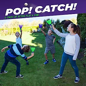 Geospace Original Pop 'N Catch Game 2-Pack (Set of 4 Launchers & 4 Balls) for Indoor/Outdoor Play - Great for Parties, Beach and Rainy Days