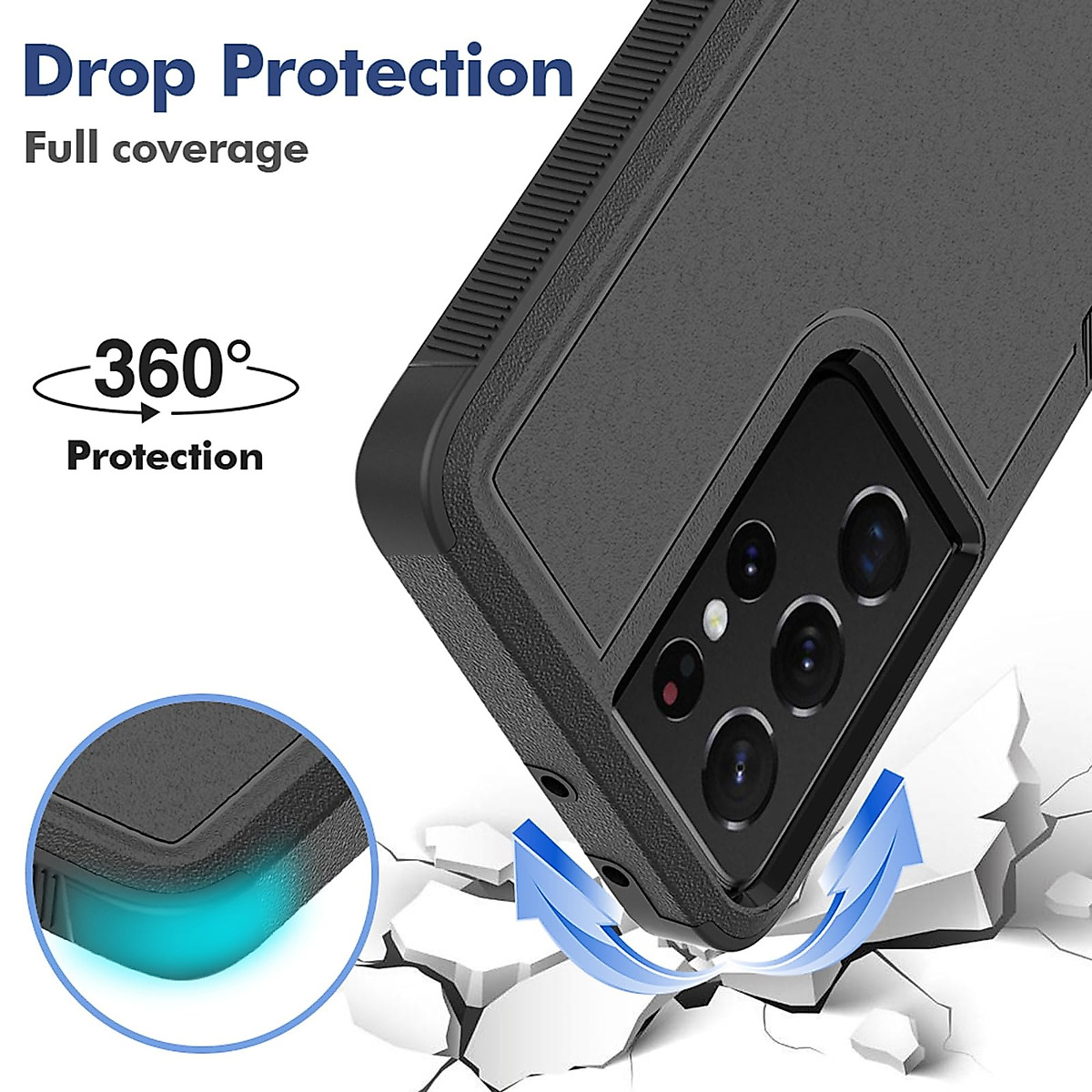 for Samsung Galaxy S21 Ultra Case: Dual Layer Protective Heavy Duty Cell Phone Cover Shockproof Rugged with Screen Protector - Military Protection Bumper Tough - Samsung Galaxy S21 Ultra 5G, Black