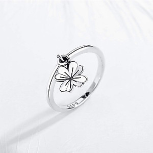 Shakespecial Four Leaf Clover Ring Sterling Silver 925 Lucky Love Band for Women Girls US Size 6 7 8(6)