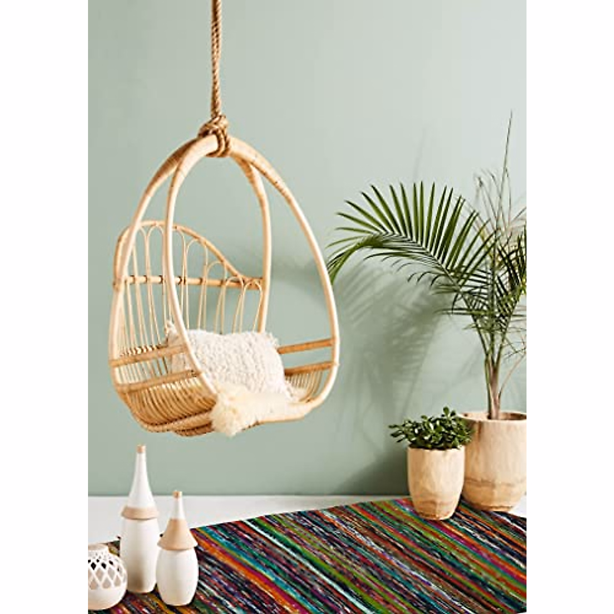 NAQSH Chindi Area Rag Rug 3.5x6 Feet - Recycled Cotton Colorful Reversible Runner Rugs, Multicolor Hand Woven Home Collection,(Green)