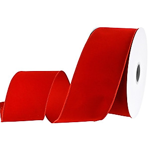 Homeford Velvet Christmas Ribbon Wired Edge, 4-Inch, 50-Yard, Red