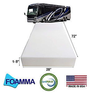Foamma 4” x 28” x 72” Camper/RV Travel High-Density Bunk Mattress Foam Replacement, Comfortable, Travel Trailer, CertiPUR-US, Cover Not Included