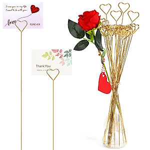 CCINEE 30Pcs Metal Wire Floral Place Card Holder Pick 13In Heart Golden Floral Picks Photo Memo Car Holder for Wedding Birthday Party Supply