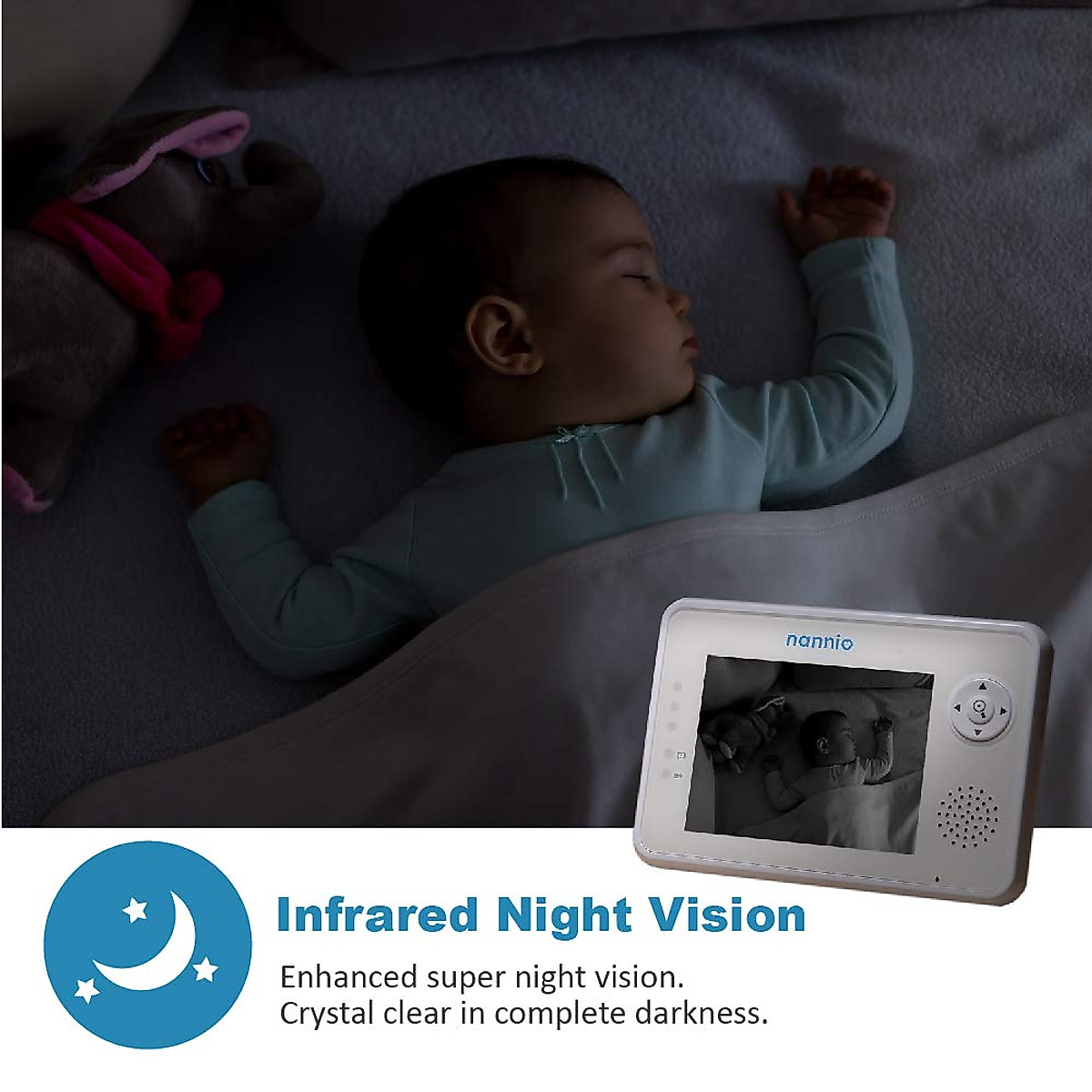 Nannio Comfy Ace Baby Monitor with Remote Pan-Tilt-Zoom Camera and 3.5inch LCD Screen, Infrared Night Vision, VOX, Alarm System, Two Way Talk, Lullaby, Baby Room Temperature