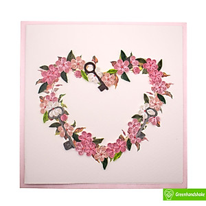 Floral Heart Lock, Quilling Card 3D - Unique Dedicated Handmade, Design Greeting Card for Birthday, Valentine's Day, Mothers Day, Spring, Fathers Day, Graduation, Wedding, Anniversary, Thank You, Get Well, All Occasion | 6" x 6"