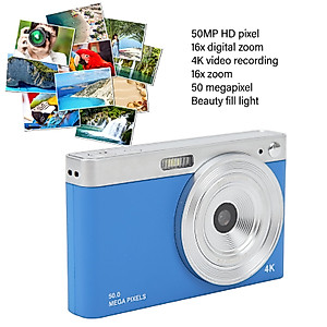 Digital Camera, 4K 50MP Vlogging Camera with 2.88inch IPS Screen, 16X Digital Zoom, Anti Shaking, Built in Fill Light, Compact Point and Shoot Camera for Students Teens Adults