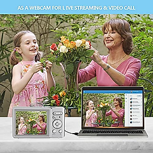 Digital Camera, Kids Vlogging Camera FHD 1080P 30MP Video Camera with 32GB SD Card, 18X Digital Zoom, 2 Batteries, 2.8" Screen Compact Portable Mini Cameras for Students Teens Adults Girls Boys-Silver