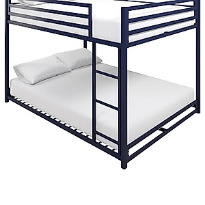DHP Miles Low Metal Bunk Bed Frame for Kids, With Built-in Ladder, High Guardrail and Metal Slats, Floor Bed Bottom Bunk, No Boxspring Required, For Small Spaces, Full-Over-Full, Blue