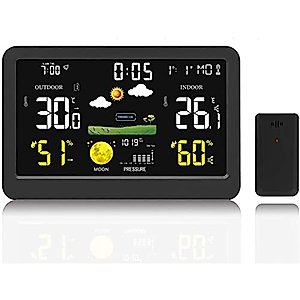 ONOTEC Weather Station Wireless Indoor Outdoor Thermometer with Atomic Clock, Color Large Display Digital Weather Forecast Stations Thermometer with Alarm Clock (Size : 1)
