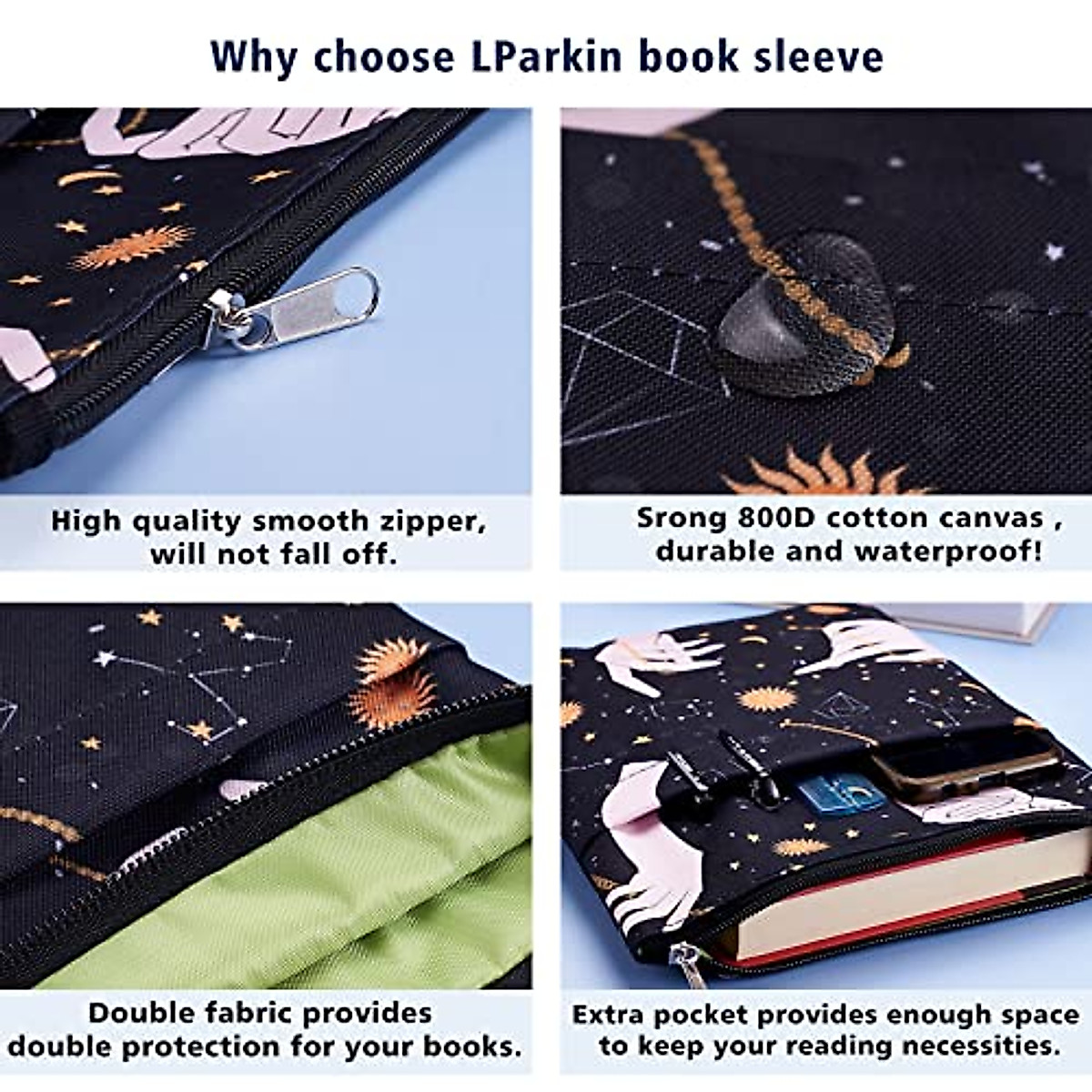 Book Sleeve Sun Constellations, Book Covers for Paperbacks, Washable Fabric, Book Sleeves with Zipper, Medium 11 Inch X 8.7 Inch Book Lover Gifts