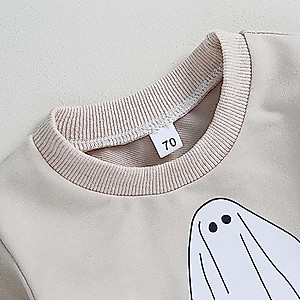 Lamuusaa Newborn Baby Boy Halloween Outfit Ghost Crewneck Sweatshirt Tops Checkerboard Pants Halloween Baby Clothes 0-3T