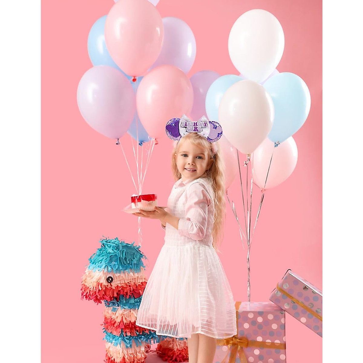 WW-WONDERFULWORLD Mouse Ears Birthday Headbands With Shiny Sequins Diamond Decoration, for Girls Costume Cosplay Glitter Party, for Kids & Adult, Purple; BR-1