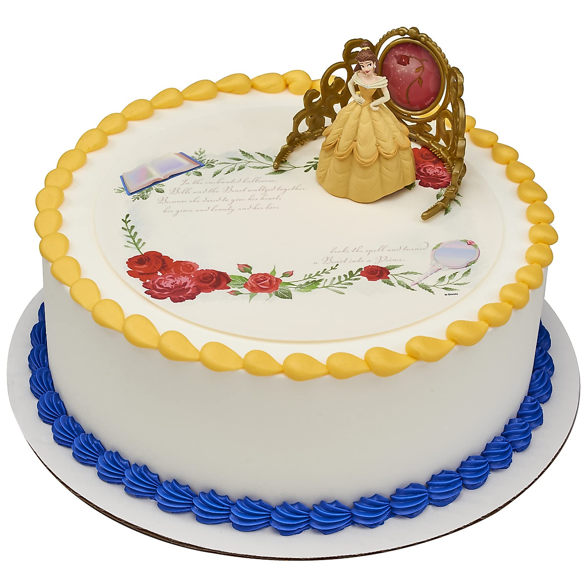 DecoSet® Disney Princess Belle Beautiful As A Rose Cake Topper, 2-Piece Decorations Set with Belle Figurine and Golden Tiara with Spinning Jewel, Beauty and the Beast Cake Decoration