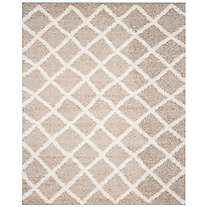 SAFAVIEH Dallas Shag Collection Area Rug - 5'1" x 7'6", Beige & Ivory, Trellis Design, Non-Shedding & Easy Care, 1.5-inch Thick Ideal for High Traffic Areas in Living Room, Bedroom (SGD258D)