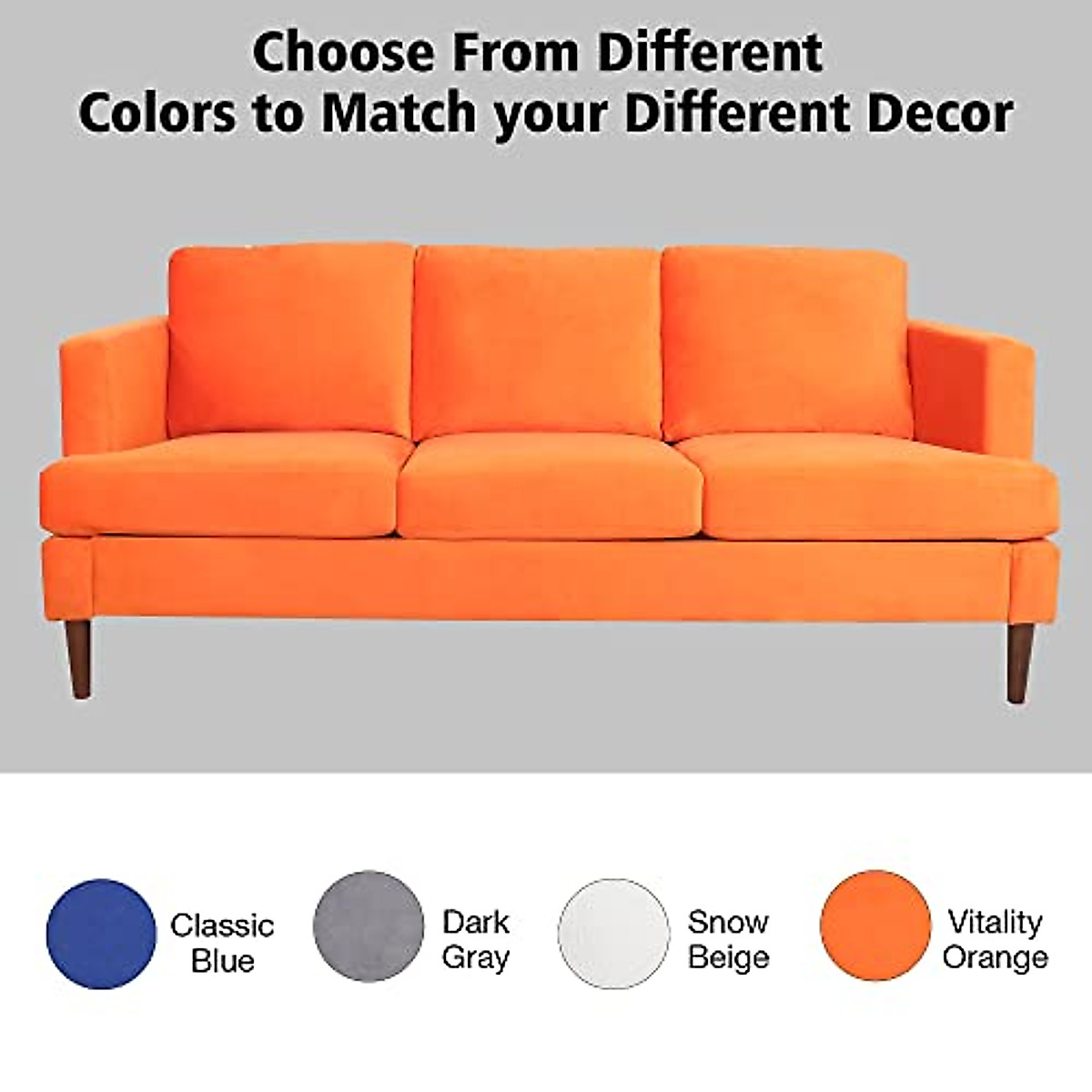 AVZEAR Upholstered Velvet 3-Seat Sofa, Apartment Sofa Sectional Sofa 3 Seater Solid Wood Legs Sofa Couches Bedroom Sofas Mid Century Modern Sofa Couch for Living Room (Orange)