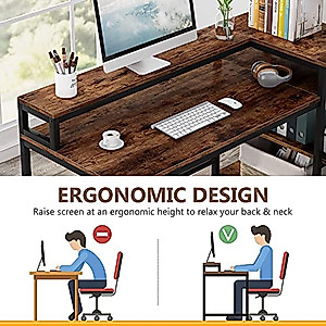 Tribesigns 55 Inch Reversible L Shaped Computer Desk with Storage Shelf, Industrial Corner Desk with Shelves and Monitor Stand, Study Writing Table for Home Office (55" D x 41" W, Rustic Brown)