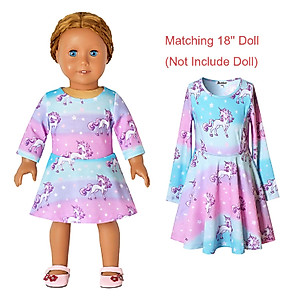 American Doll & Girl Matching Dresses Star Unicorn Outfits, Size 8 9