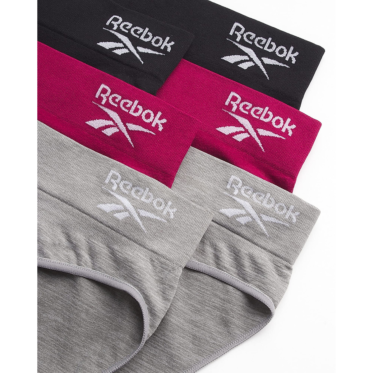 Reebok Women's Bikinis - 6 Pack Microfiber Seamless Womens Bikini Panties - Breathable Underwear for Women (S-XL), Size X-Large, Black/Anemone/Light Grey Melange