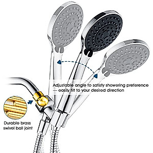 BRIGHT SHOWERS 5 Spray Settings Handheld Shower Head Kit, High Pressure Handheld Rain Shower with 60 Inch Long Stainless Steel Shower Hose and Adjustable Wall Bracket, Chrome