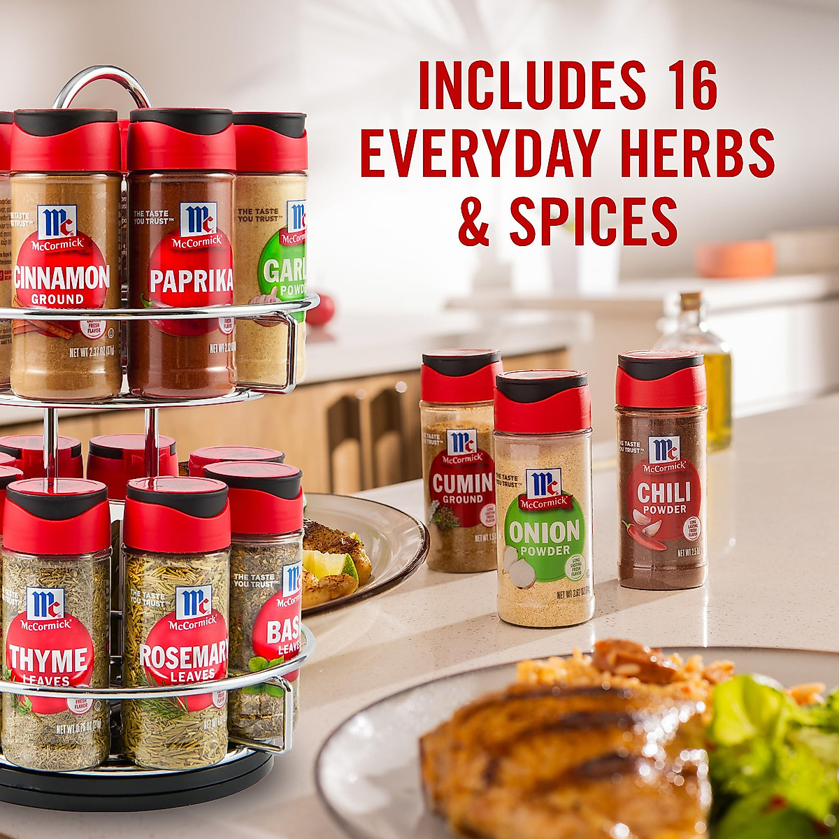 McCormick Two Tier Chrome 16 Piece Spice Rack Organizer with Spices Included, 26.09 oz