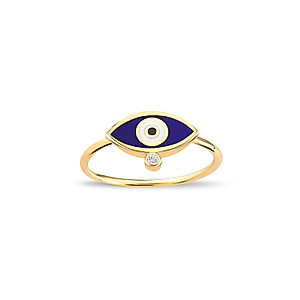 GELIN 14K Solid Gold Blue Evil Eye Ring for Women | 14k Gold Stacking Rings for Women, Sizes 5 to 9