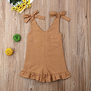 GOOCHEER Toddler Kids Baby Girl Summer Clothes Solid Strap Romper Bodysuit Jumpsuit Playsuit Overalls Outfit (Brown, 18-24 Months)