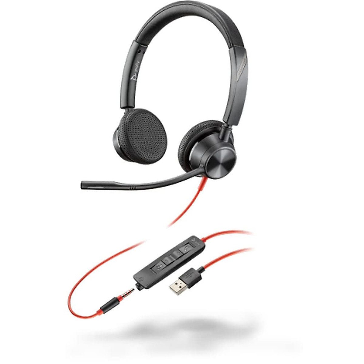 Plantronics - Blackwire 3325 Wired Stereo Headset with Boom Mic (Poly) - Connect to PC/Mac via USB-A or mobile/tablet via 3.5 mm connector - Works with Teams, Zoom & more