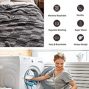 Grey Blanket Twin Stripe Retro Flannel Blanket Soft Sherpa Fleece Blanket for Sofa Couch TV Bed Blanket Cozy Boho Bedding Blanket for Kids Teens Adults (60"x 80", Diamond)