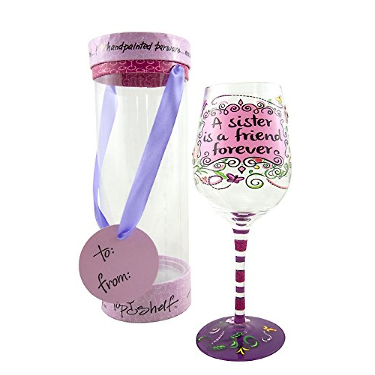 TOP SHELF TS-5061A “A Sister is a Friend Forever” Wine Glass – Hand-painted – Gift Ideas for Her Multicolor, 15oz