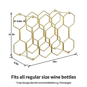 Buruis Countertop Wine Rack - 14 Bottle Wine Holder for Red White Wine Storage - Freestanding Metal Wine Rack - Small Tabletop Wine Rack - 3 Tier Modern Wine Bottle Holder (Gold)