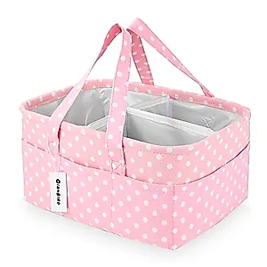 QiANBiRD Baby Diaper Caddy Organizer for Girl Pink Large Car Travel Diaper Caddy Organizer Storage Basket Portable Holder Tote Bag for Changing Table Registry Newborn Essentials Must Haves small dots