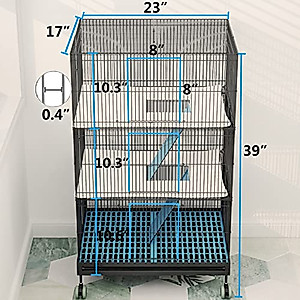 KINGBO 3-Tier Ferret Cage with 3 Front Doors, 23" × 17" × 39" Wire Cage, Animal Cage for Hamster, Rat, Chinchilla, Squirrel, Gerbil, Rabbit, Sugar Glider Cage with Wheels (Black)