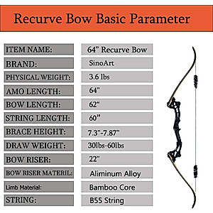 Topbows 64" Takedown Recurve Bow Metal Riser 30-60Lbs Right Handed for Archery Hunting (50Lbs)