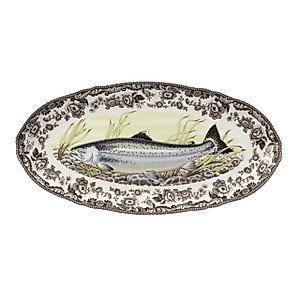 Spode Woodland Fish Platter with King Salmon Motif | 18.5" Fish Serving Platter | Large Oval Tray Made from Fine Porcelain | Microwave and Dishwasher Safe