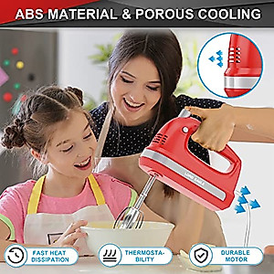 Lord Eagle Electric Hand Mixer Mini, 300W Power Handheld Mixer Kitchen for 5-Speed Baking Cake Egg Cream Food Beaters Whisk, with Snap-On Storage Case, Red