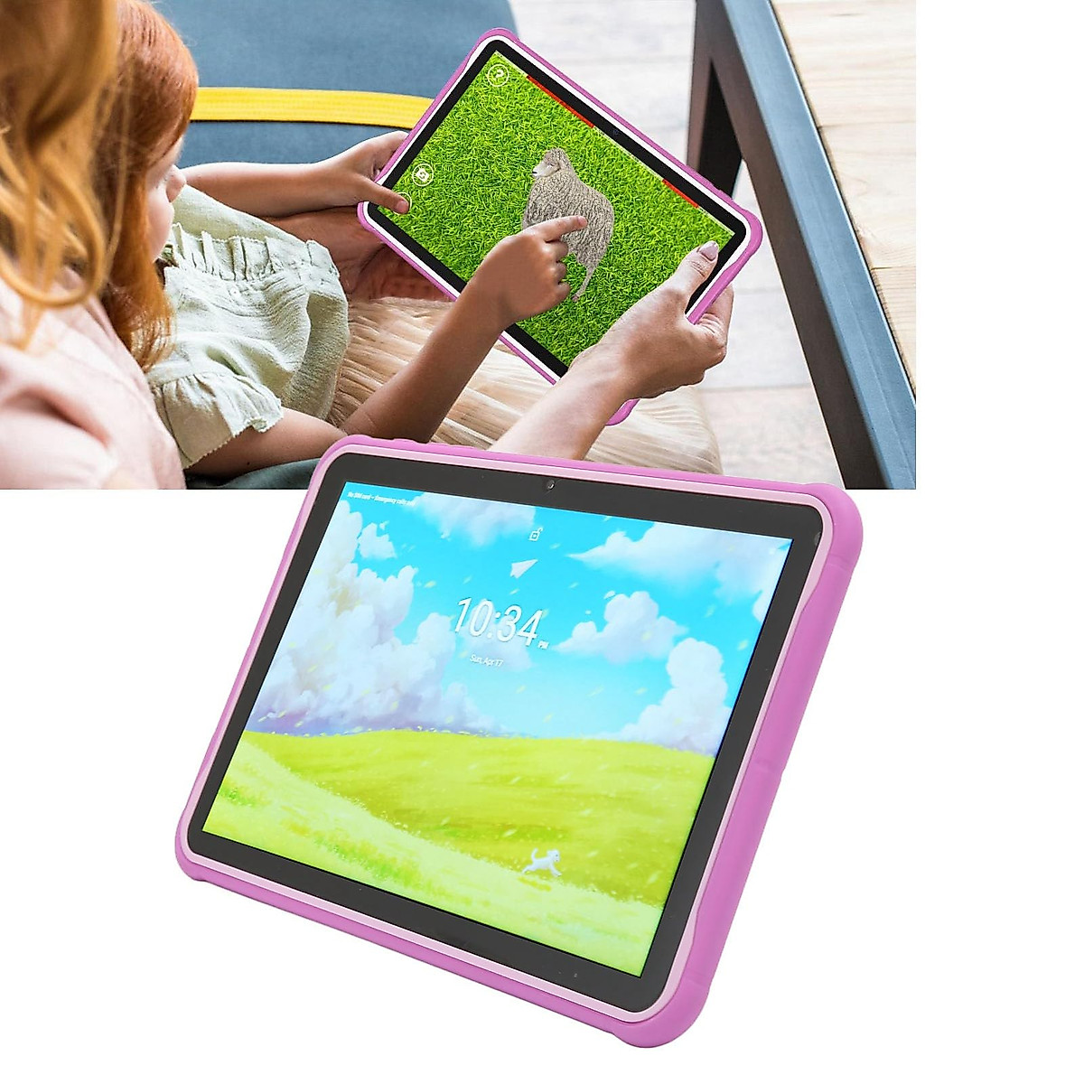 FOLOSAFENAR Tablet, 100‑240V Eye Protection 2MP 8MP Dual Camera WiFi 10 Inch HD IPS Screen Kids Tablet for Study (US Plug)