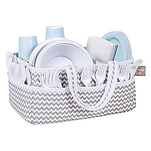 Dove Gray Chevron Storage Caddy - Chevron Print Body, Handles and Lining, Gray and White Trim, Gray and White, Two Handles, 12 in x 6 in x 8 in