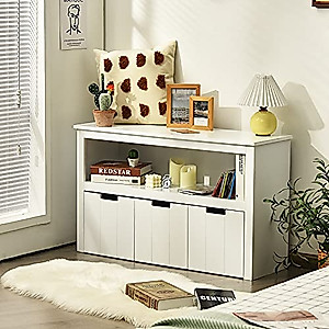 Giantex Storage Cabinet with 3 Removable Drawers, Rolling Wheels and Open Shelf, Toy Organizer, Large Storage Bins, Floor Cabinet for Living Room, Bedroom, Toddler's Room, Playroom Kids Drawer Chest