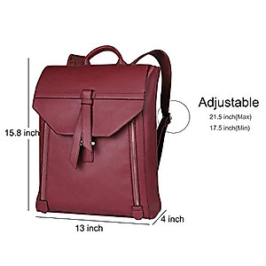ESTARER Women Fashion Leather Backpack for Travel Work College 15.6inch Ladies PU Leather Backpack(Wine Red)