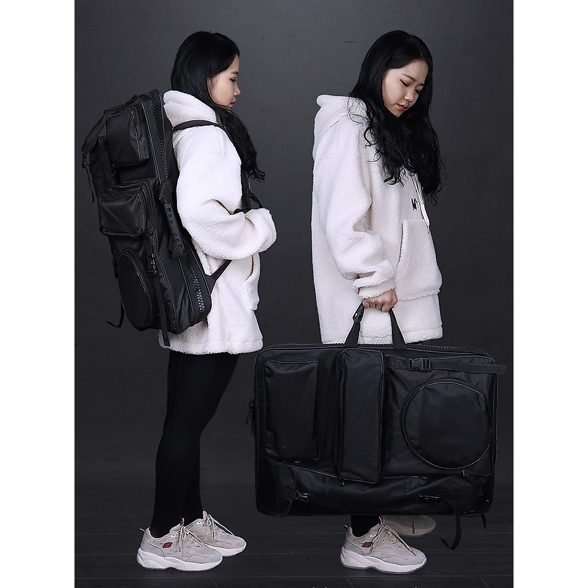 Art Portfolio Carry Bag 4K Canvas Artist Backpack Adjustable Shoulder Bag Tote Artist Portfolios Case Water-Resistant Drawing Board Bag for Art Supplies Storage Transport Traveling, 26 x 19 Inch