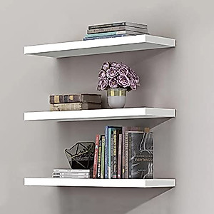 Tiasott Wall Mounted Floating Shelves Set of 3,White Wall Display Floating Shelf,Solid Wood Wall Shelves 3 Pack,Invisible Storage Shelf for Wall,Organize to Photos,Books,Showpiece,Trophy and More.