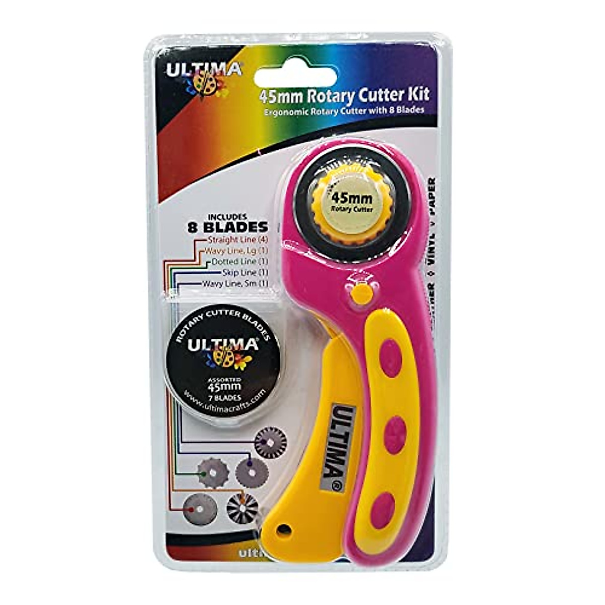 Ultima 45mm Rotary Cutter Kit – Ergonomic Rotary Cutter with 8 SKS-7 Steel Blades, Straight & Pattern-Cut