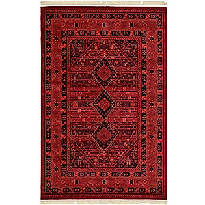 Unique Loom Tekke Collection Area Rug - Sheibani (6' 1" x 9' Rectangle, Red/ Black)