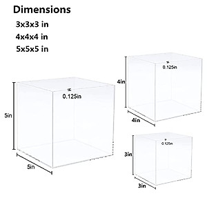 Cliselda 3pcs Clear Acrylic Display Boxes, Acrylic Cube Stand Risers Showcase, Acrylic Display Case for Collectibles Action Figures Toys (5 Sided Acrylic Box)