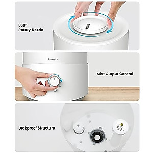 Pharata® Humidifiers for Bedroom Home, 2.5L Top Fill Cool Mist Humidifier for Baby with Essential Oil Diffuser, Ultrasonic Air Humidificador for Large Room Indoor Plants, Lasts Up to 28H, (White)