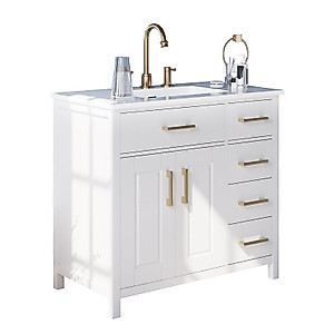 AMERLIFE 36" Bathroom Vanity with Sink Combo, Modern Undermount Small Single Bathroom Cabinet Set, Includes 37" Countertop & Integrated Sink, Soft Closing Doors, Bathroom Dresser White