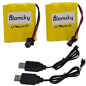 Blomiky 2 Pack 3.6V 700mAh AA Nicd Rechargeable Battery Pack with SM-2P 2 Pin Plug and USB Charger Cable for SY-E571 RC Excavator RC Cars 3.6V Battery and USB 2