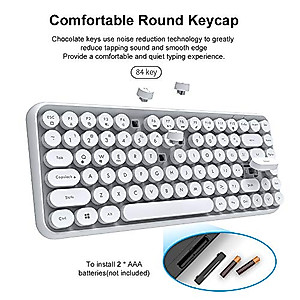 NACODEX 308I Wireless Bluetooth Keyboard, Compact 84 Keys Retro Round Keycaps Mini Keyboard, Portable Computer Keyboard with Quiet Chocolate Keys for Windows/iOS/Android (White)